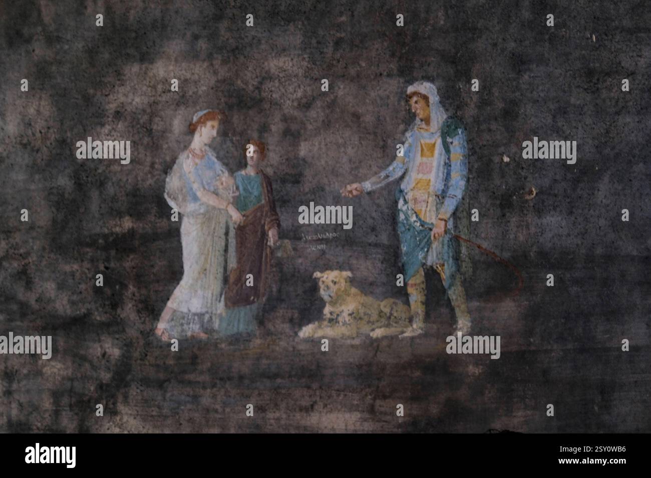 pompeii, a frescoed room with initiation into the mysteries and ...