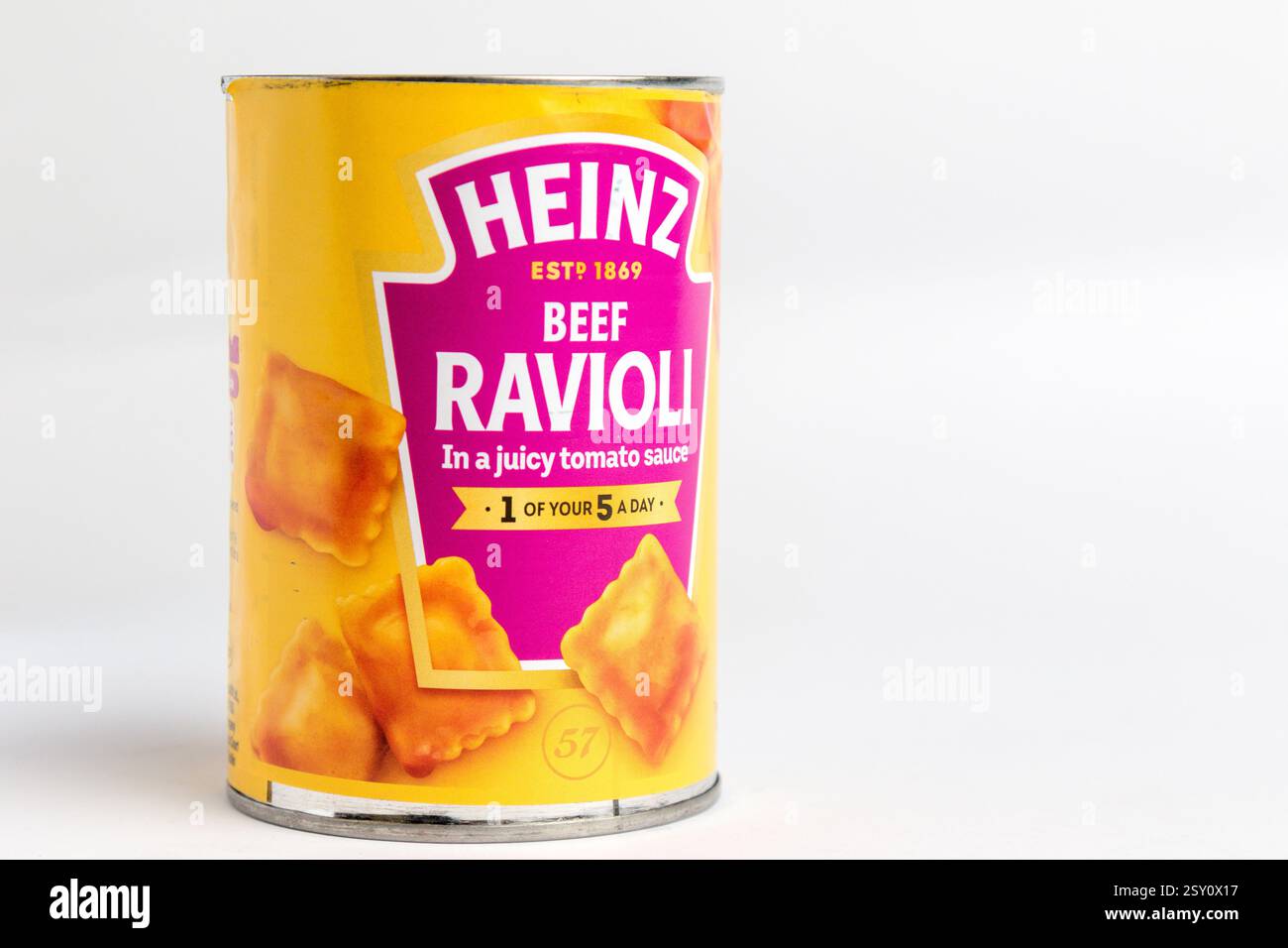 London, United Kingdom, 24th Febuary 2025 :- Tin of Heinz Beef Ravioli ...
