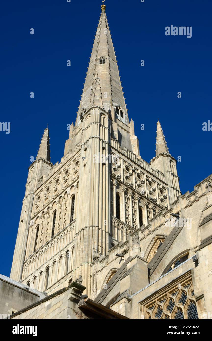 The magnificent 315 feet tall spire of Norwich Cathedral Stock Photo ...