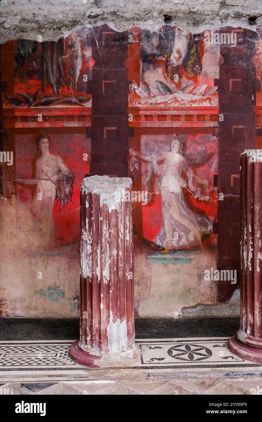 pompeii, a frescoed room with initiation into the mysteries and ...