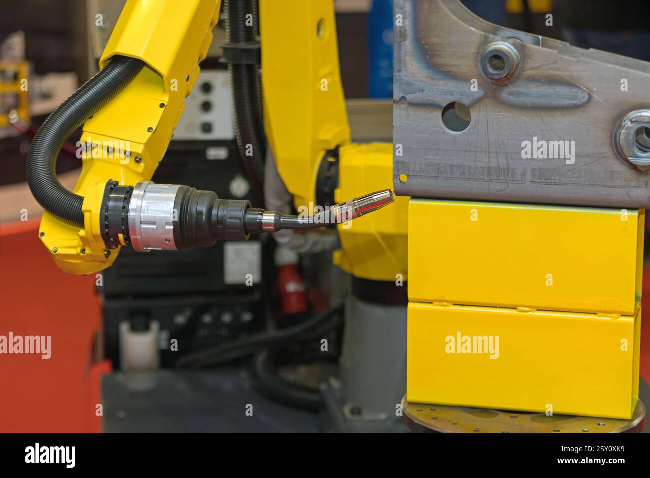 Automated Welding Robotic Arm Metal Fabrication Workshop Stock Photo ...