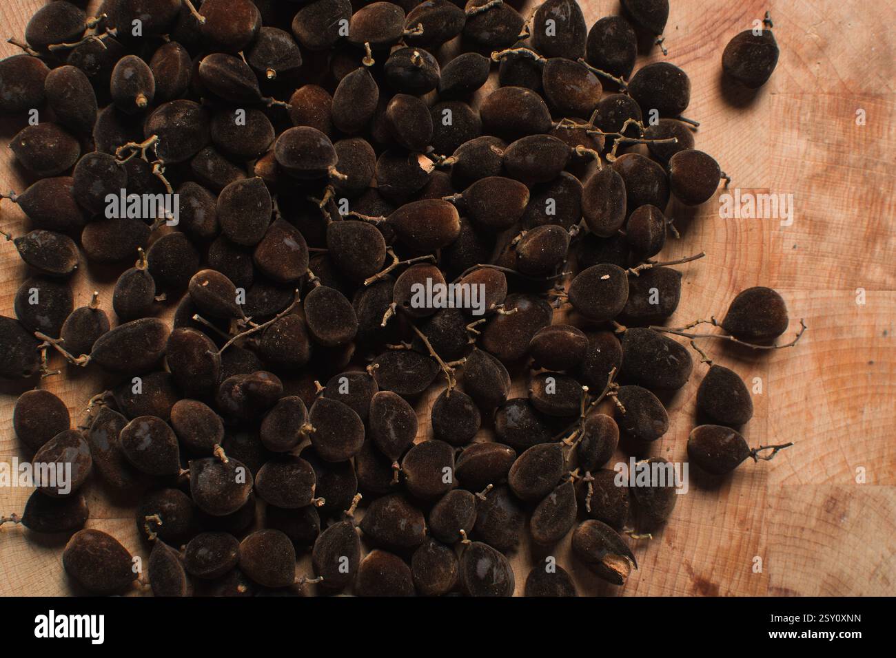 Overhead view of velvet tamarind on a wood countertop, top view of ...