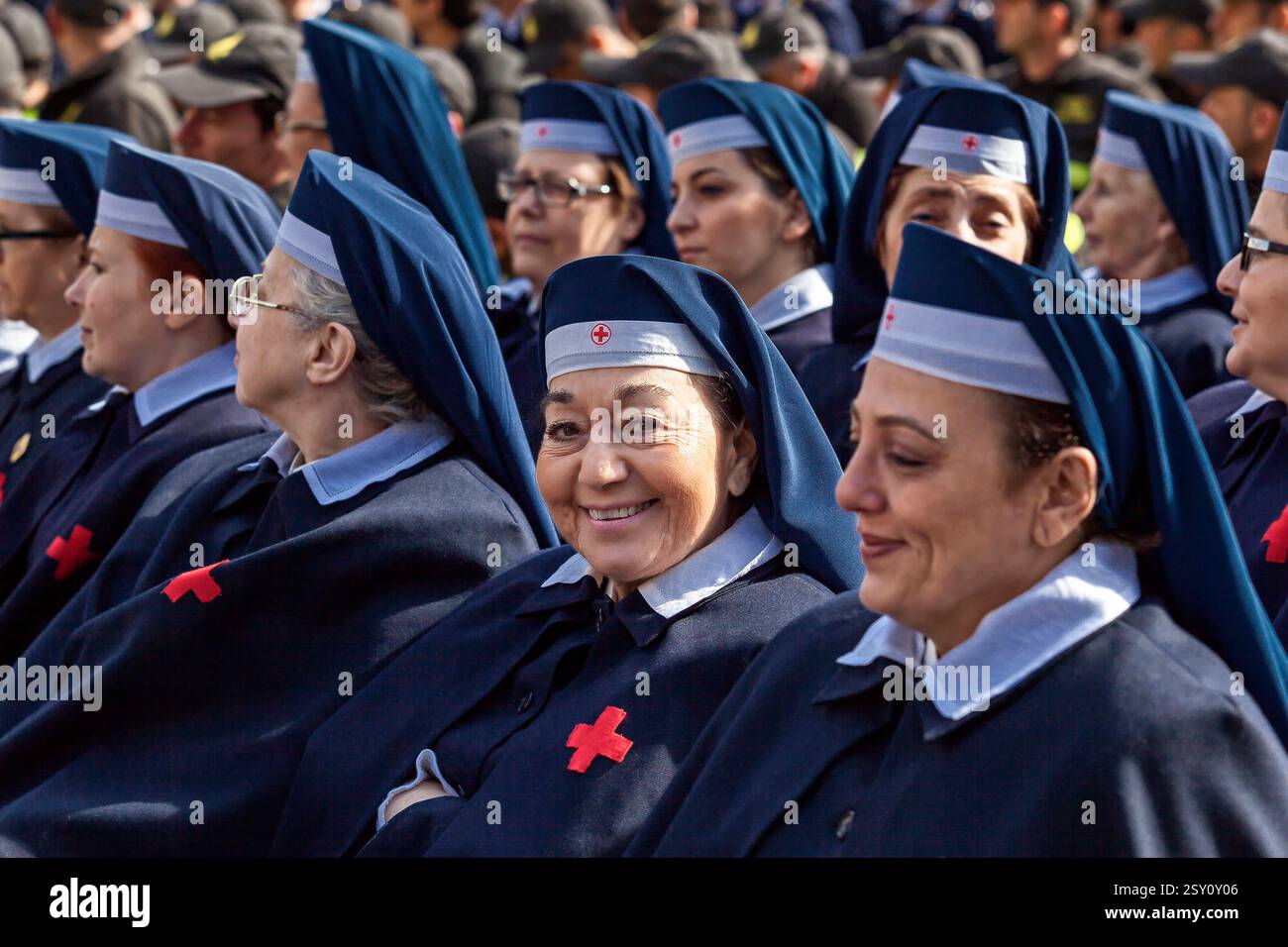 Volunteers of the Red Cross Vatican City - April 30, 2016: Women of the ...