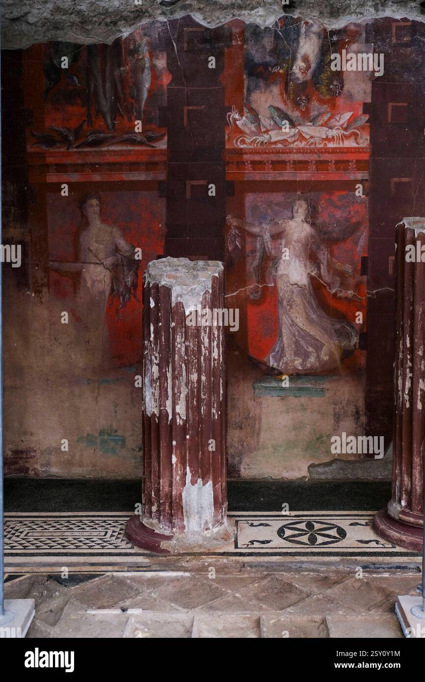 pompeii, a frescoed room with initiation into the mysteries and ...
