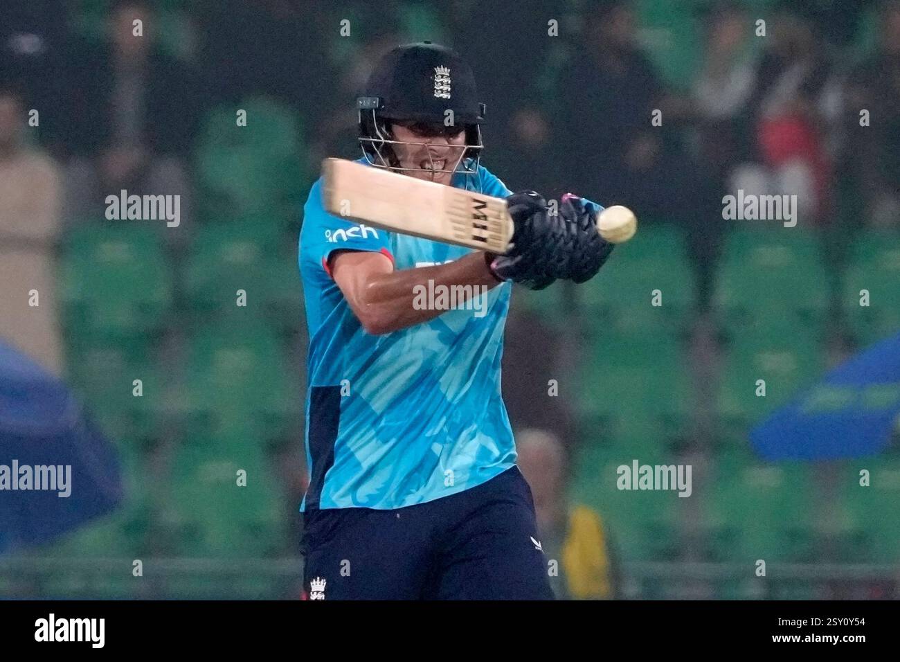 England's Jamie Overton bats during the ICC Champions Trophy cricket ...
