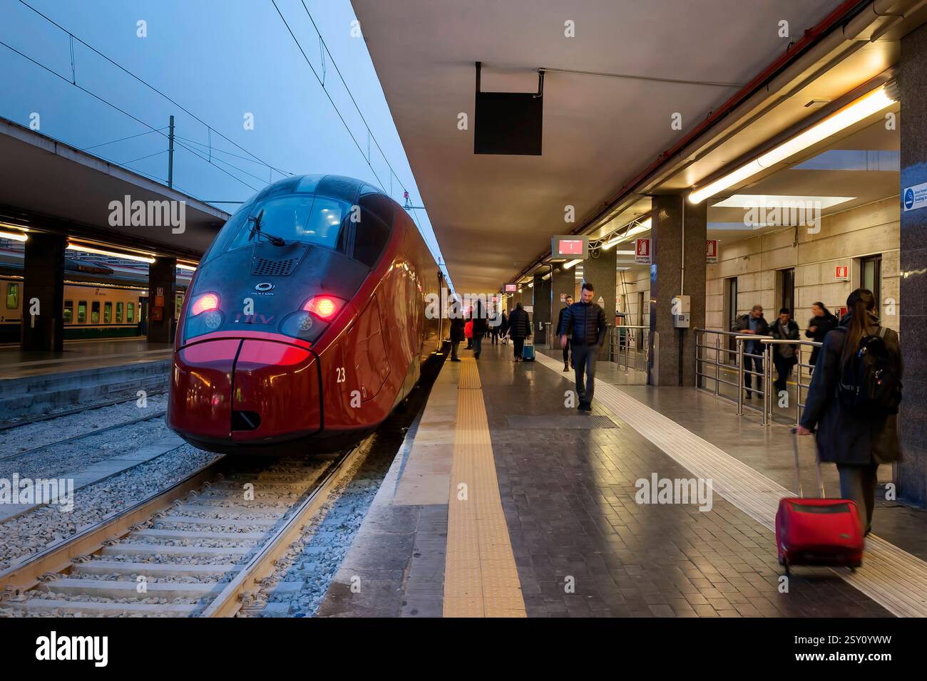 High speed train in station Naples, Italy - February 13, 2017: Station ...
