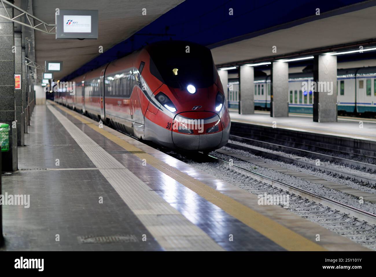 Frecciarossa high-speed train at the station. Naples, Italy - April 22 ...