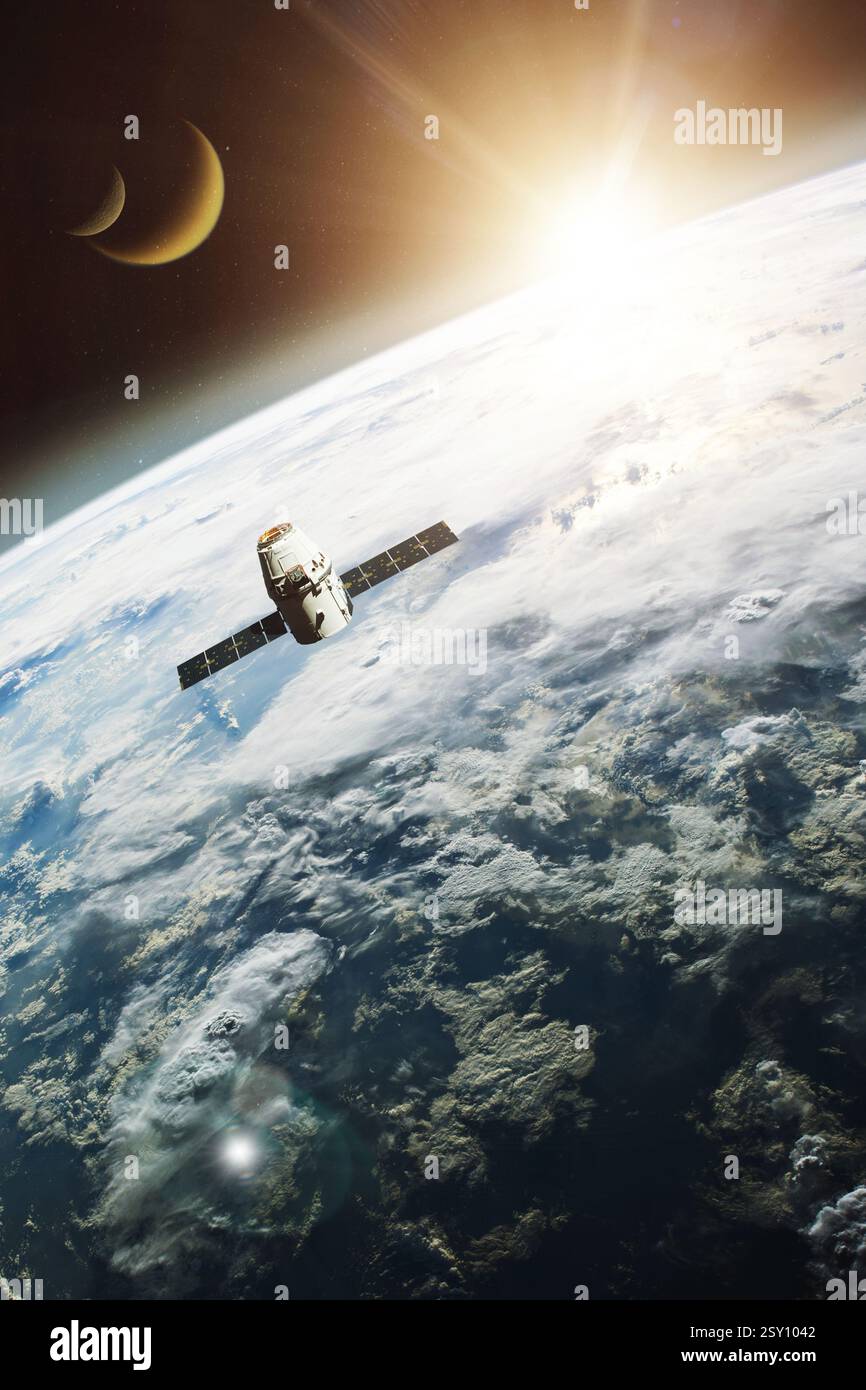 Planet Earth with satellite launched into outer space. Elements of this ...