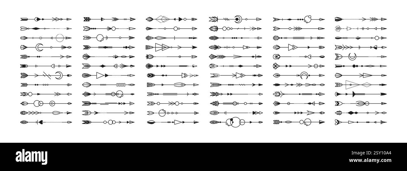 Boho arrows. Silhouette black icons collection, different plumage ...