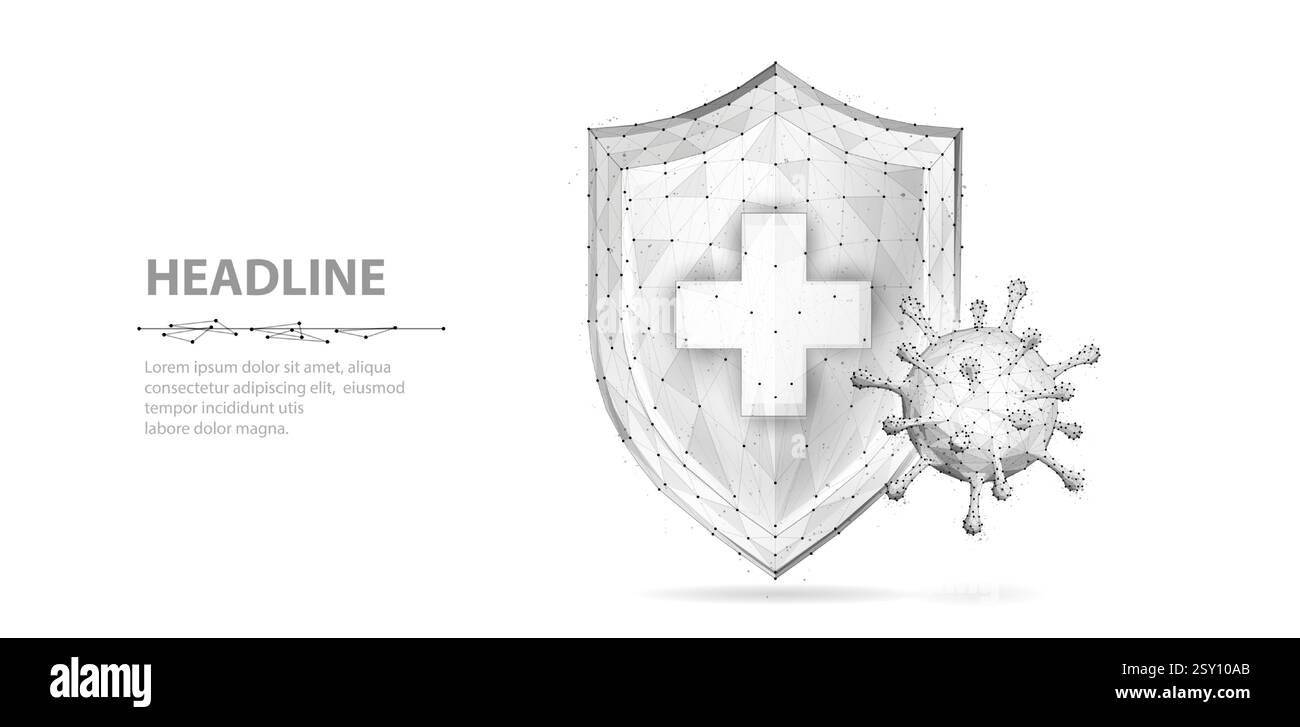 Shield with cross and virus. Abstract vector 3d viral microbe on shield ...