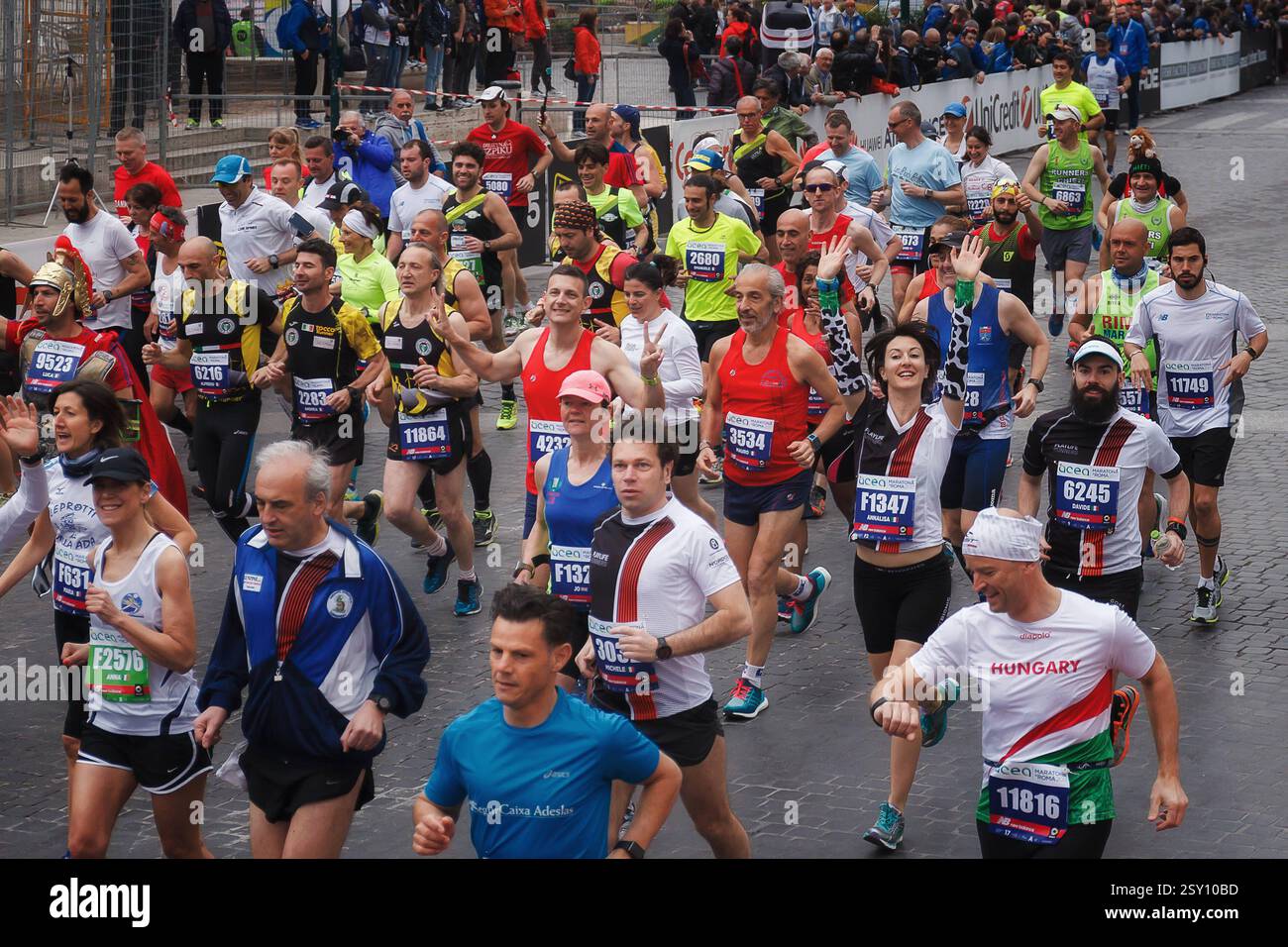 Departure of the marathon athletes Rome, Italy - April 2, 2017: the ...