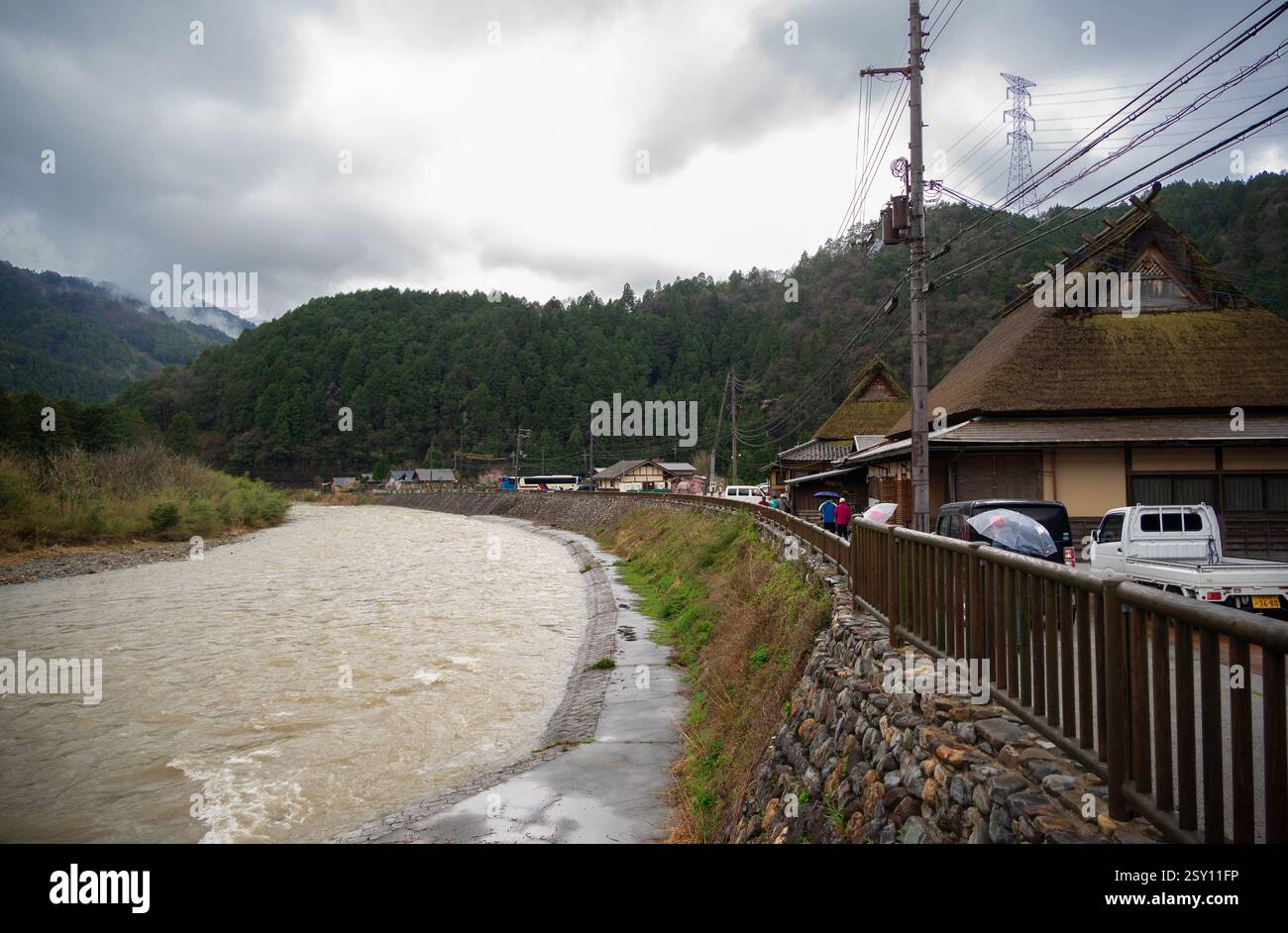 View of the koono Bashi bridge over the Miyama river at Miyama village ...