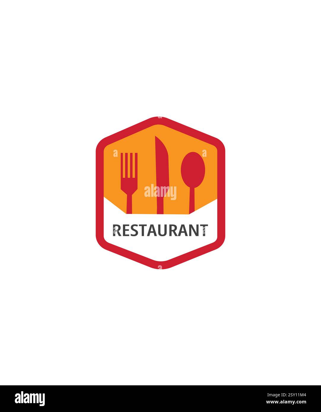 emblem restaurant logo with fork, spoon and knife, emblem red ...
