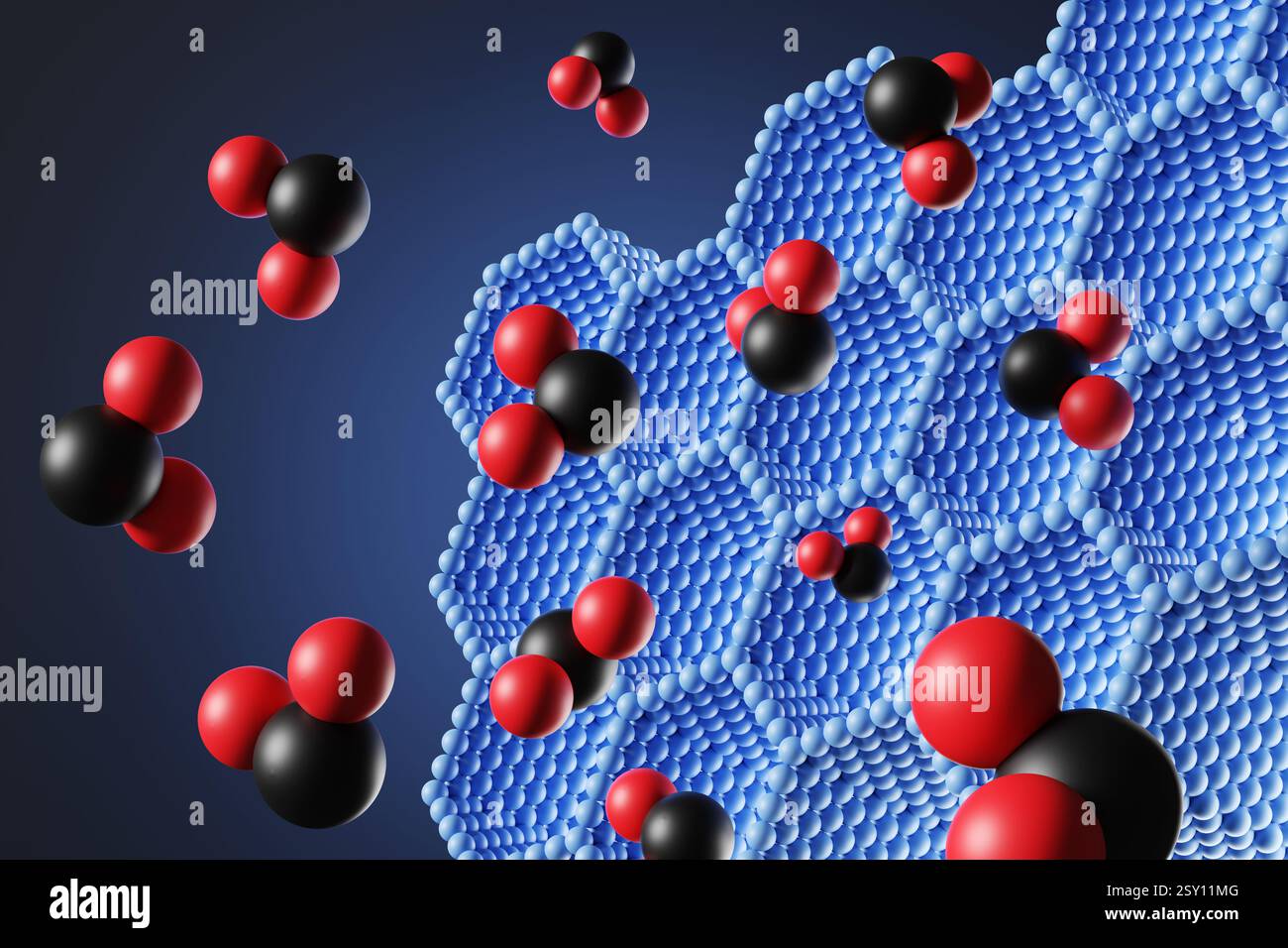 Black and red molecules having hydrogen-like bonding moving towards ...