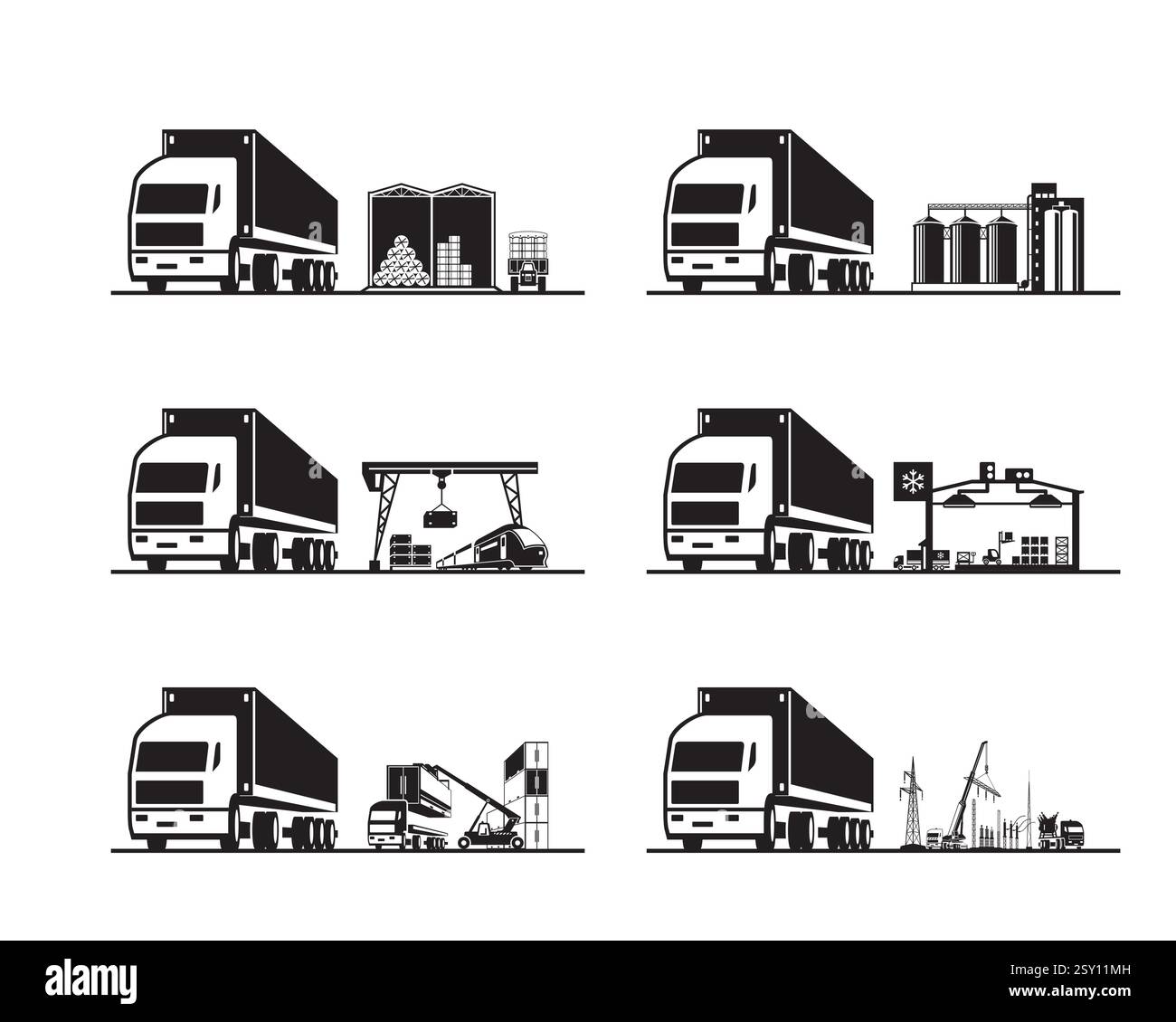 Trucks transport containers for various industries - vector ...