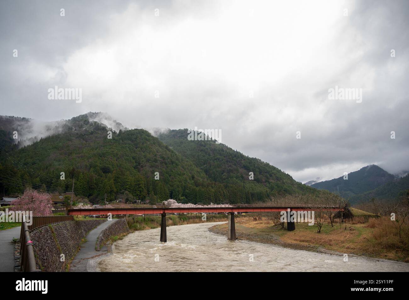 View of the koono Bashi bridge over the Miyama river at Miyama village ...