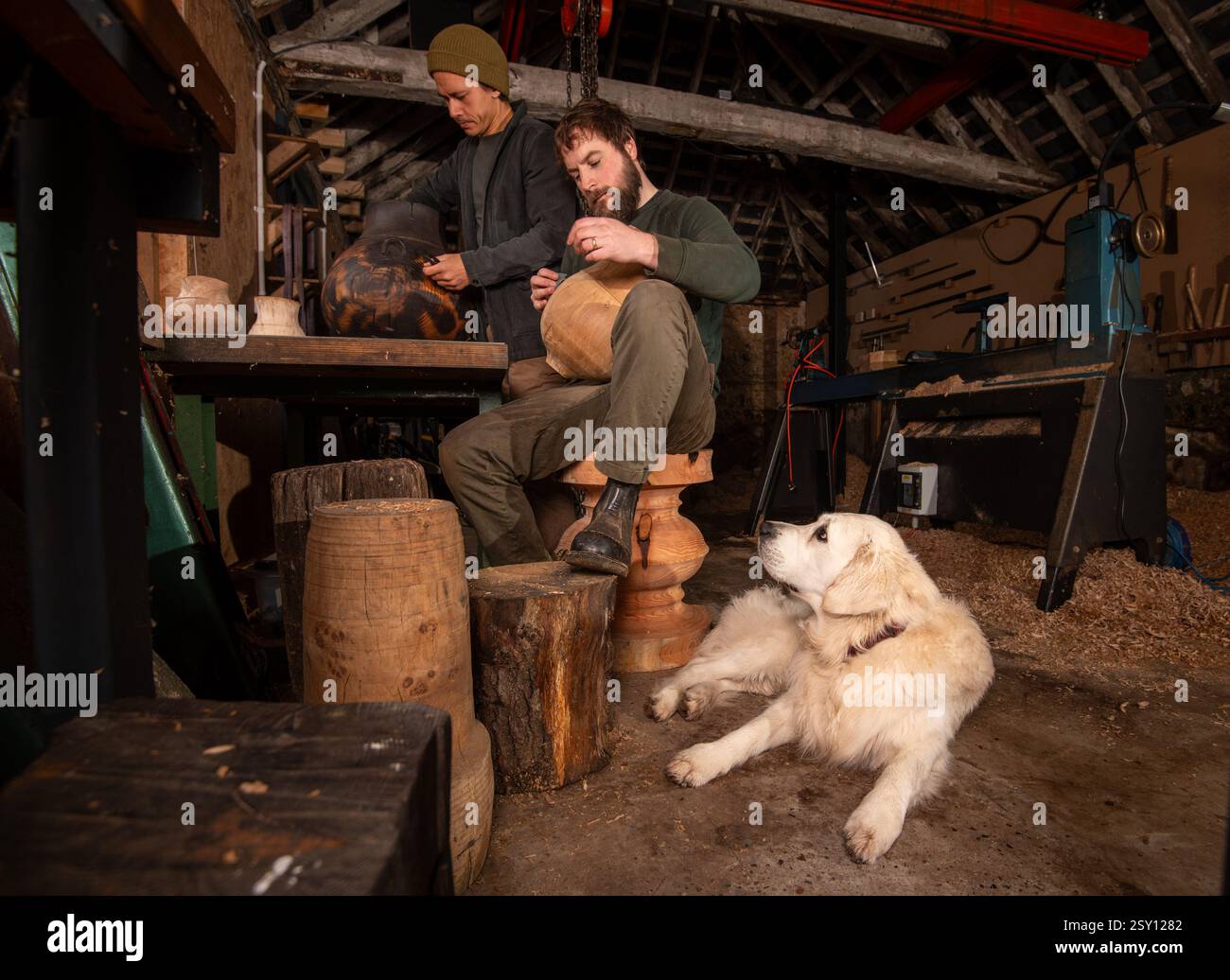 Dru Plumb (left) and Barnaby Ash (of Ash & Plumb) and Oscar the dog ...