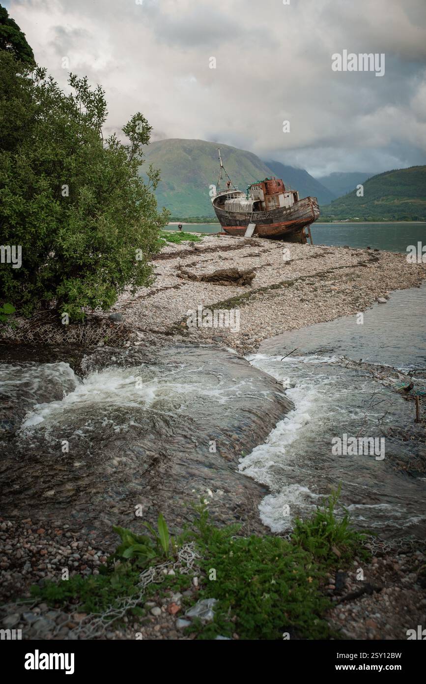 Caledonian canal, Old boat of Caol, Ben Nevis, Corpach, Fort William ...