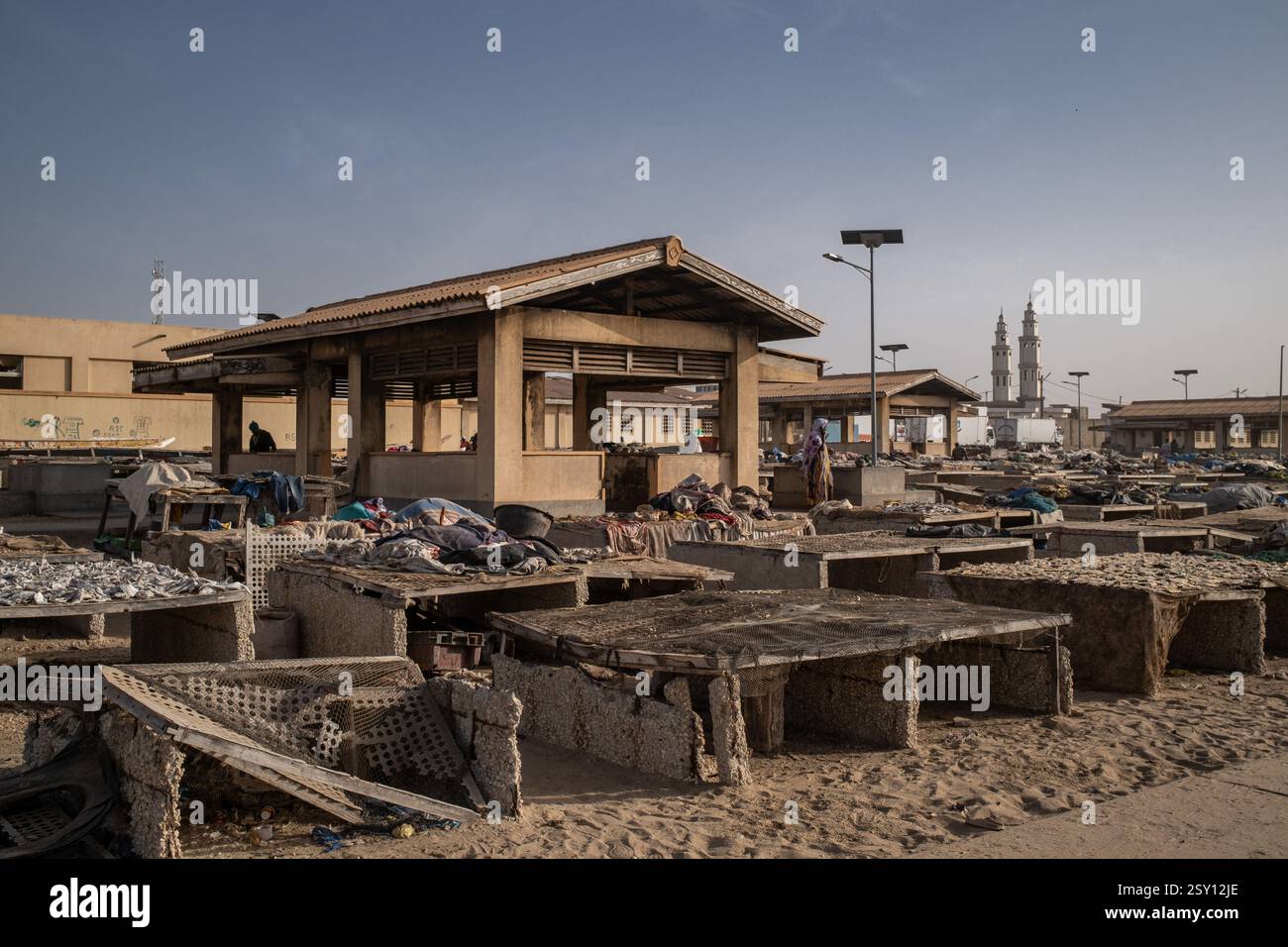 An artisanal fish drying processing site in Cayar, in the Thies region ...