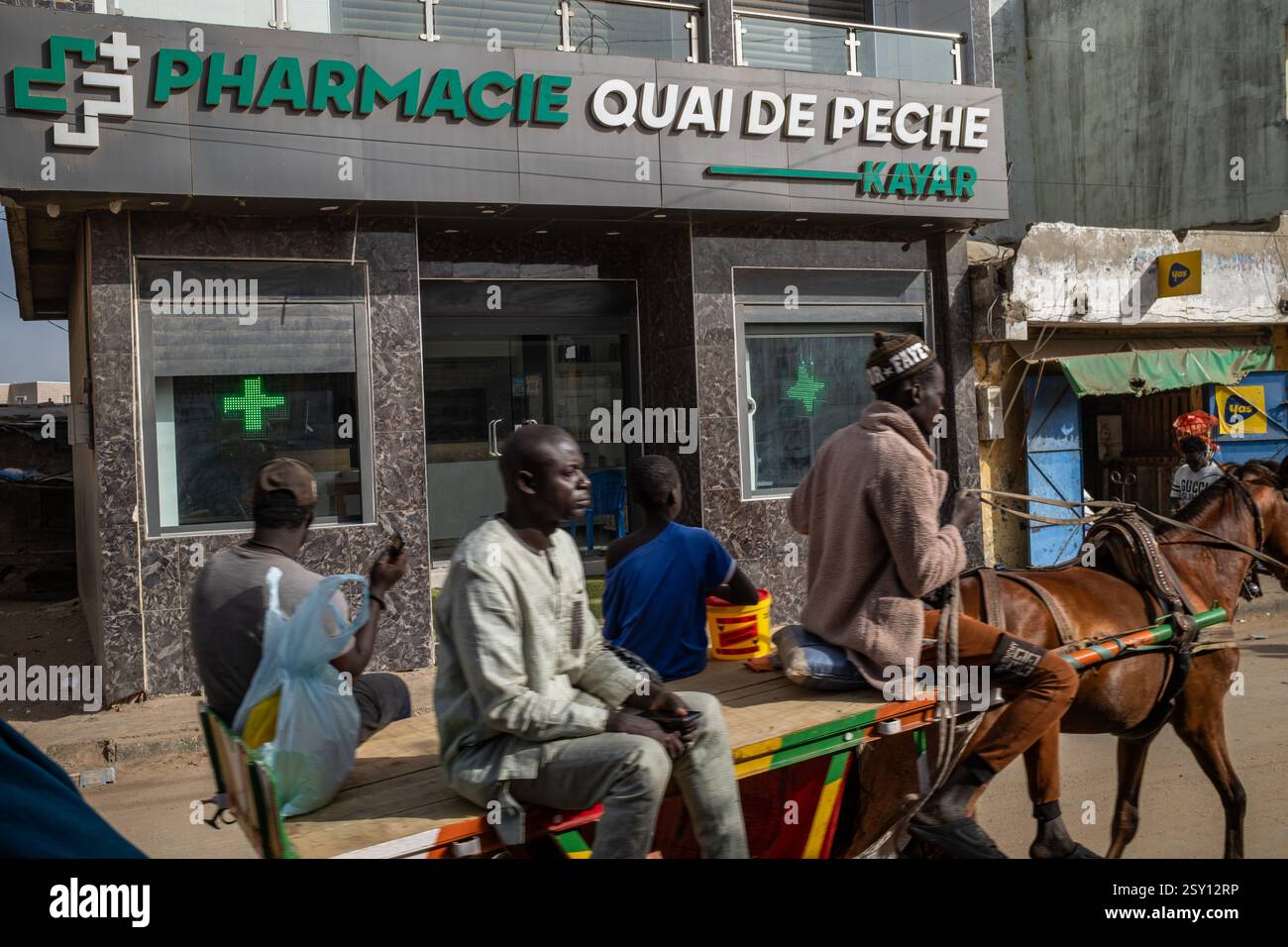 Street in the city center of Cayar, in the Thies region of Senegal, on ...