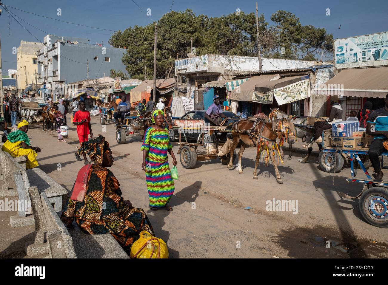 Street in the city center of Cayar, in the Thies region of Senegal, on ...