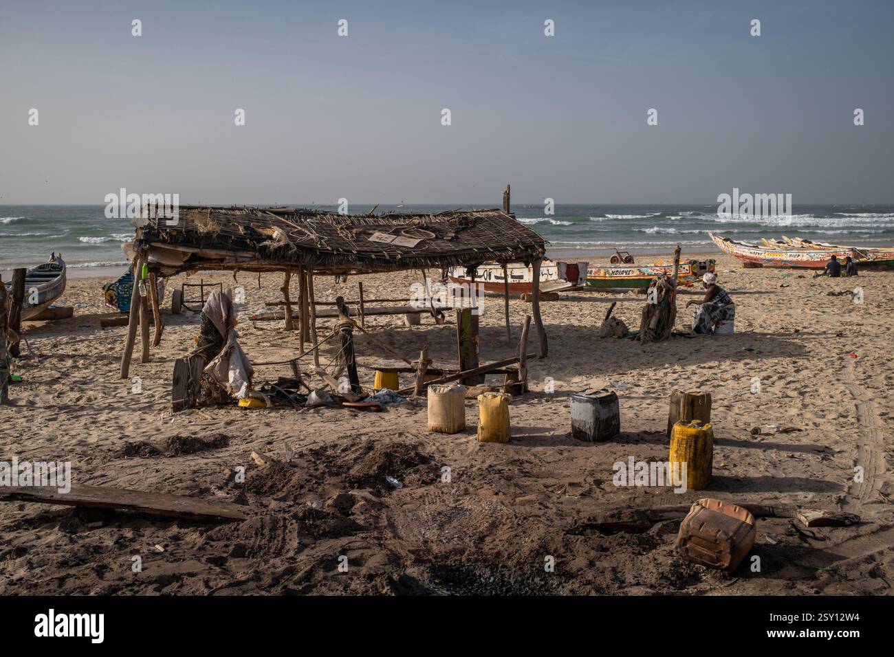 An artisanal fish drying processing site in Cayar, in the Thies region ...