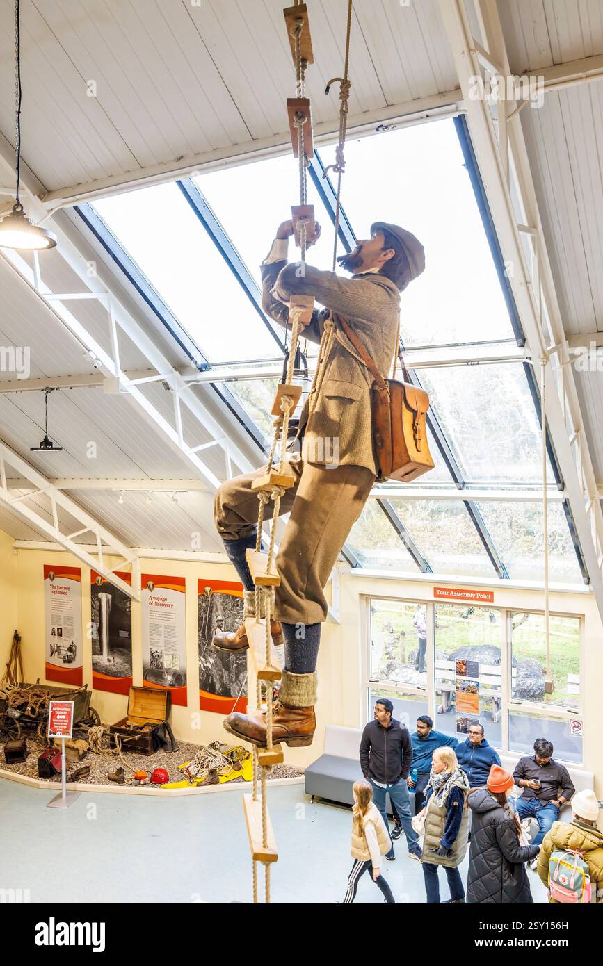 Model exhibit of caver climbing a rope ladder, Marble Arch Caves, Co ...