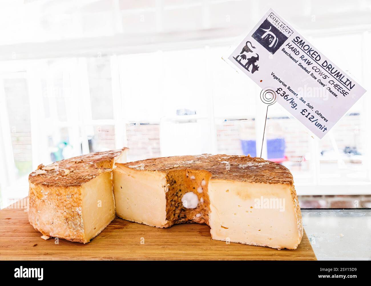 Local artisan Drumlin cheese on sale at a food fair, Florencecourt, Co ...