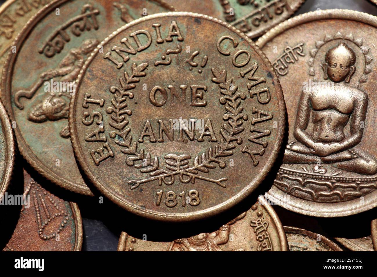 Collection of antique One Anna coins Goa India Asia Stock Photo - Alamy