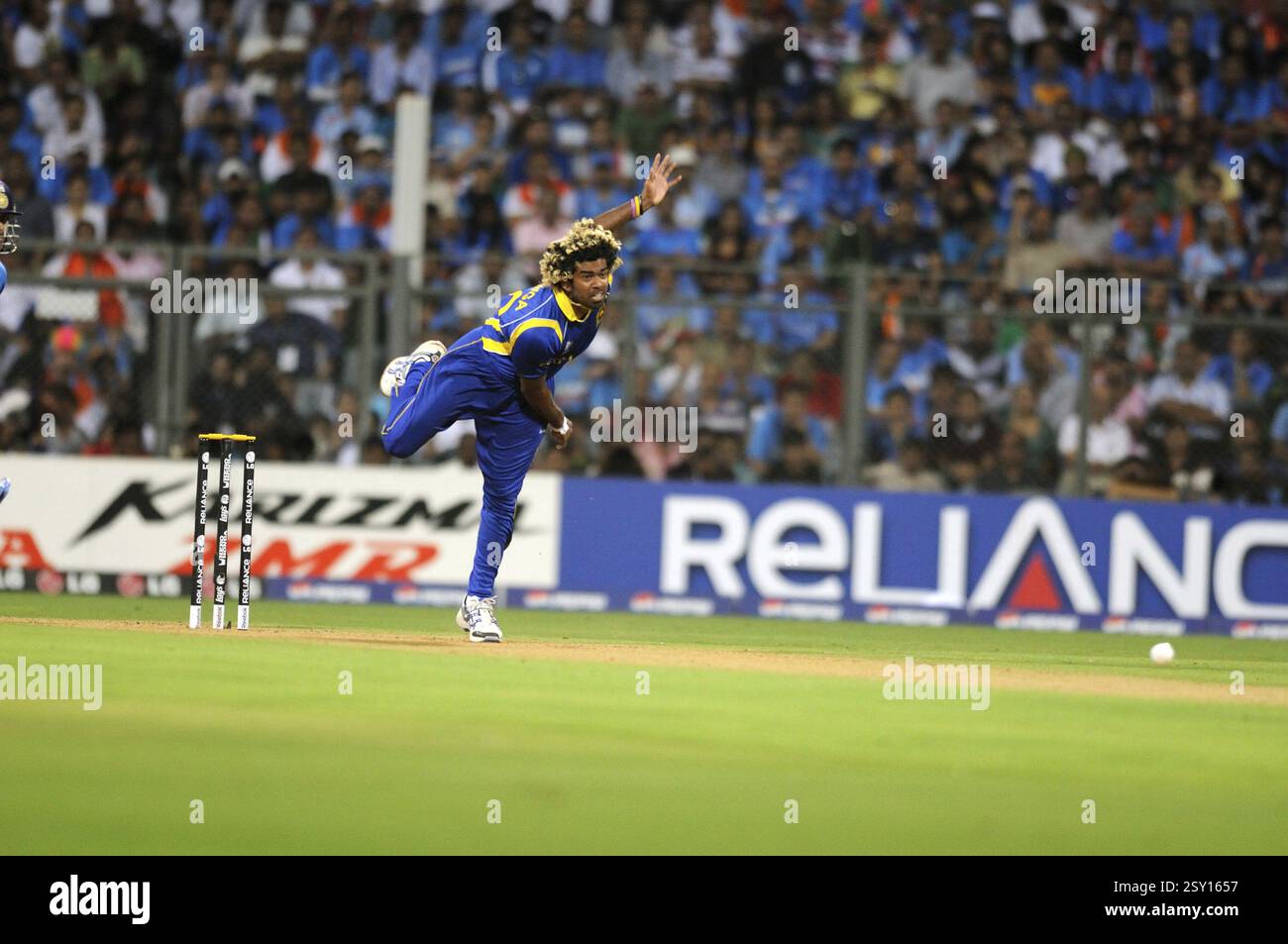 Sri Lankan bowler Lasith Malinga action 2011 ICC World Cup Final Sri Lanka Wankhede Stadium ...