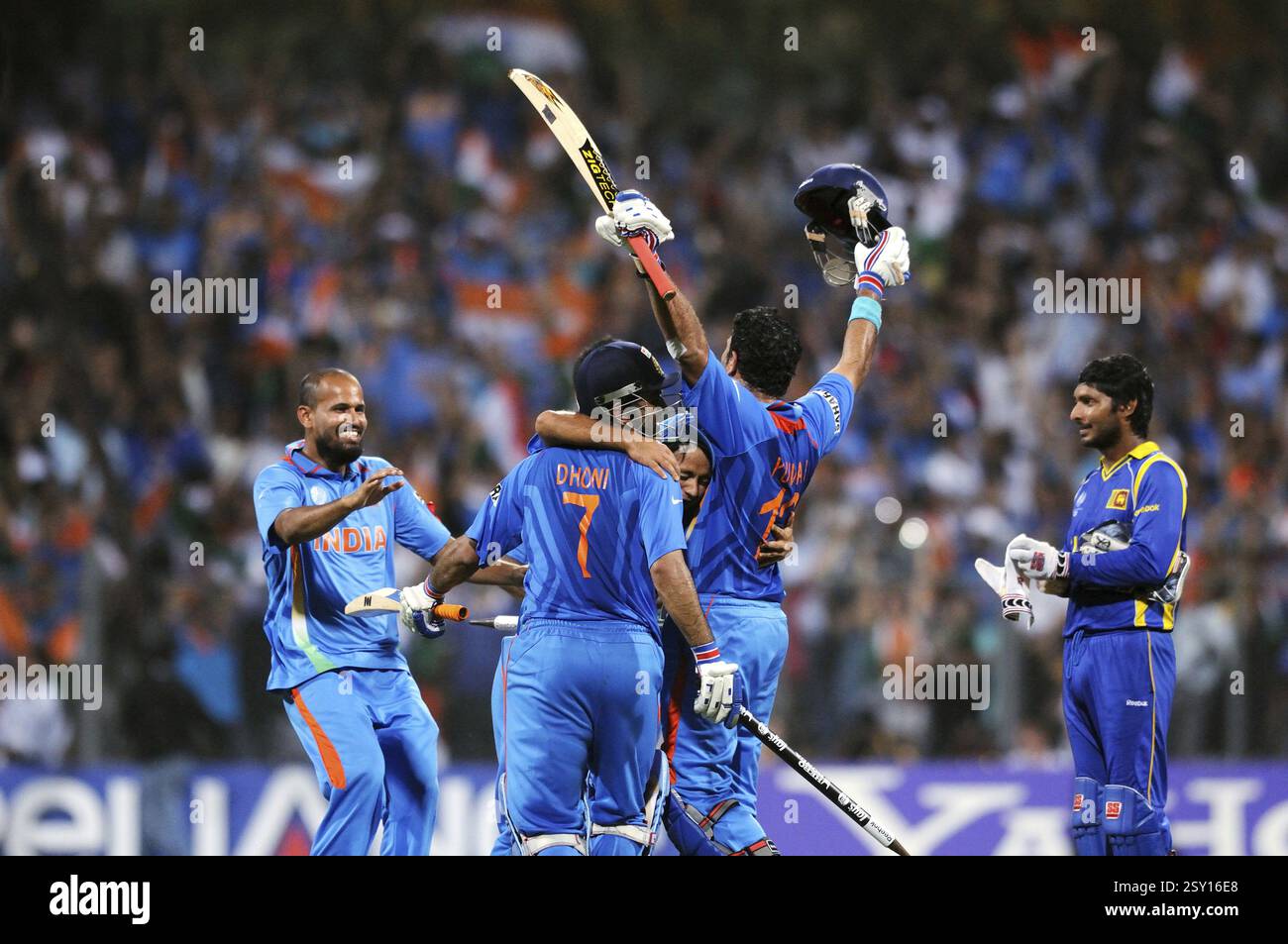 Indian cricketers celebrate after beating Sri Lanka ICC Cricket World ...