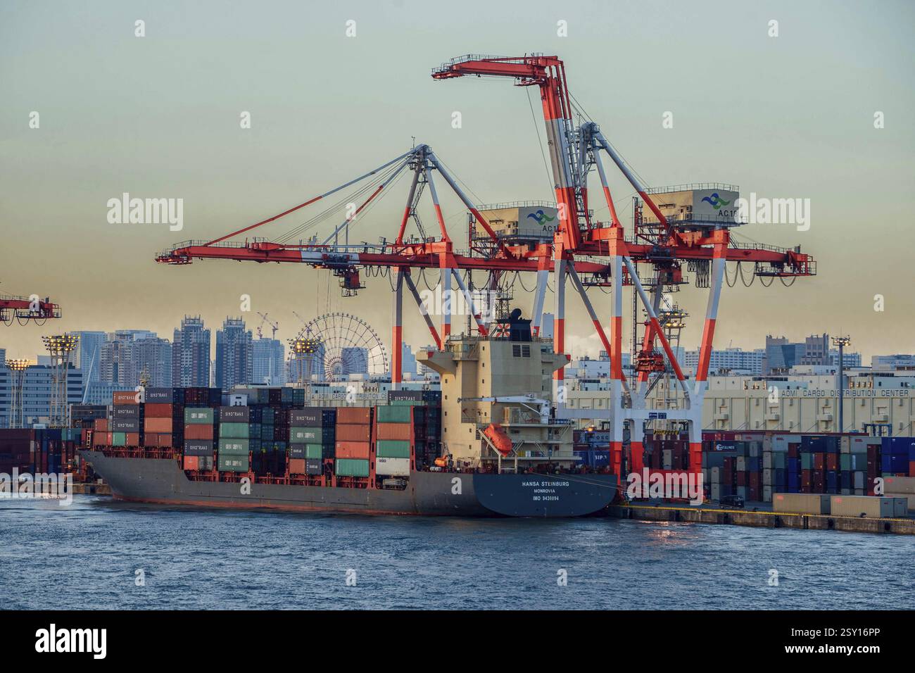 Loading containers on cargo ship at tokyo, harbour, japan Stock Photo ...