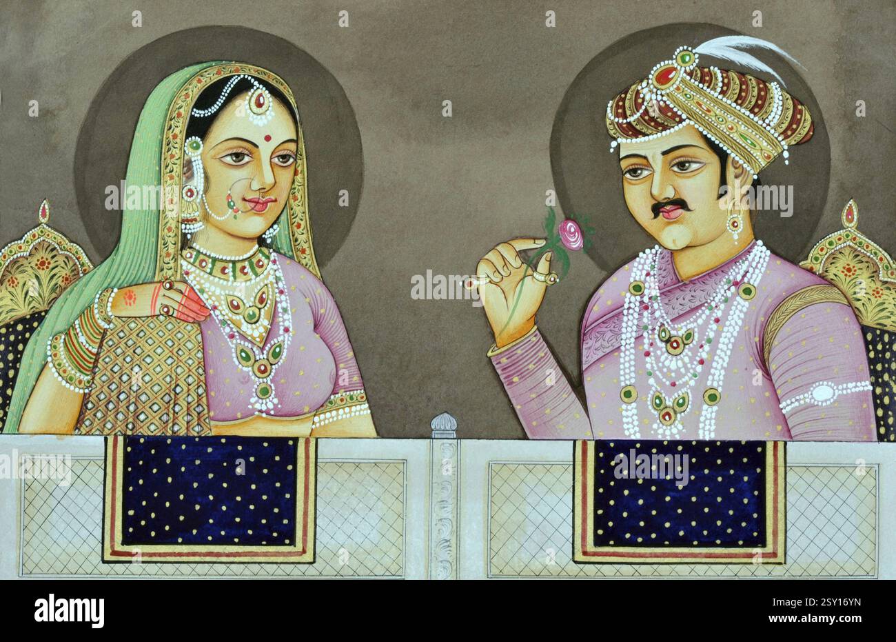 Miniature Painting of Akbar With Jodha Bai India Asia Stock Photo - Alamy