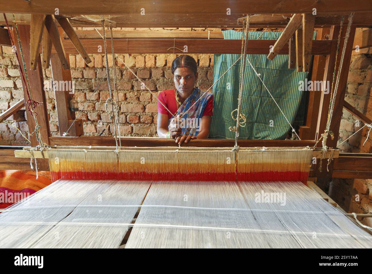 Woman weaving clothes on handloom, bastar, chhattisgarh, india, asia ...
