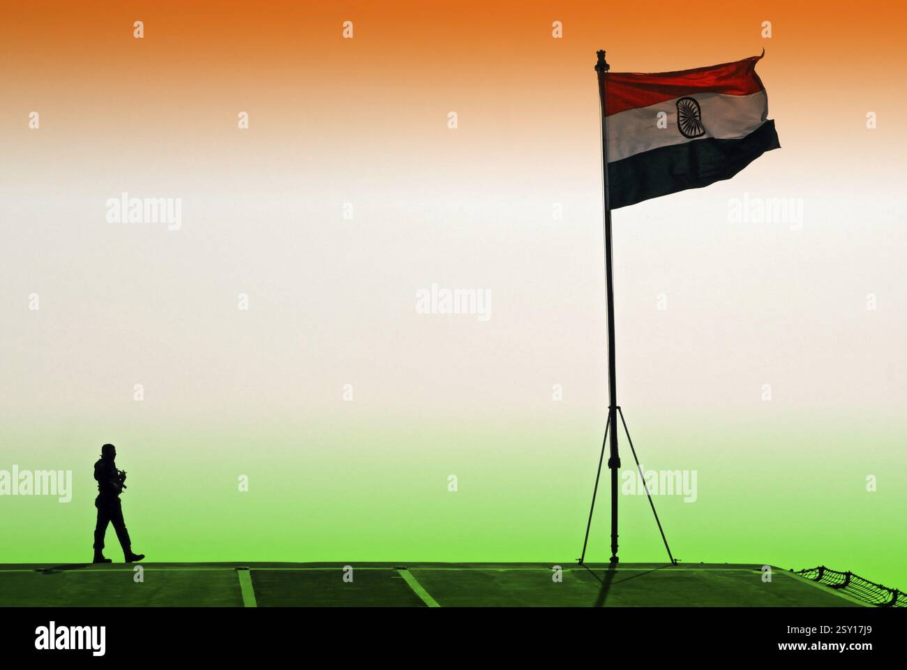 Marine commando next to indian flag on flight deck, Bombay, Mumbai ...