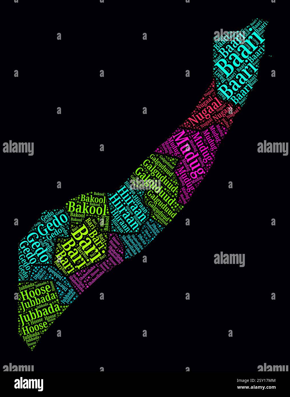 Somalia word cloud. Region names of the country in Somali language ...