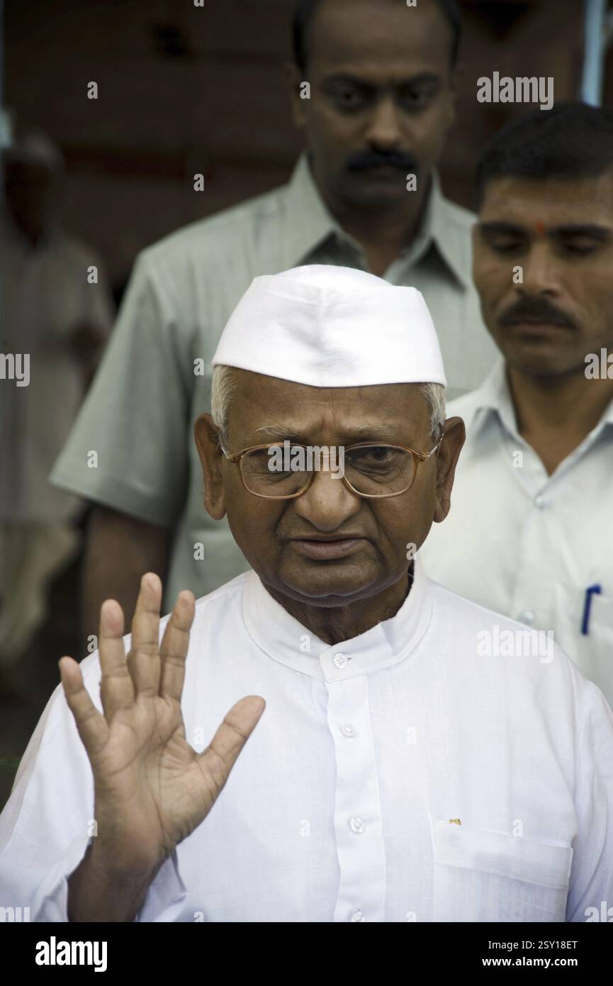 Anti corruption activist Anna Hazare at Ralegaon siddhi Maharashtra ...