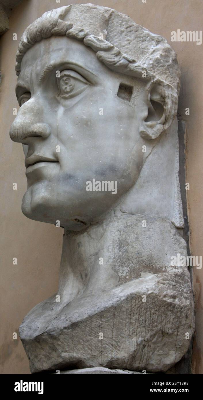 The Colossus head, side - constantine statue rome Stock Photo - Alamy