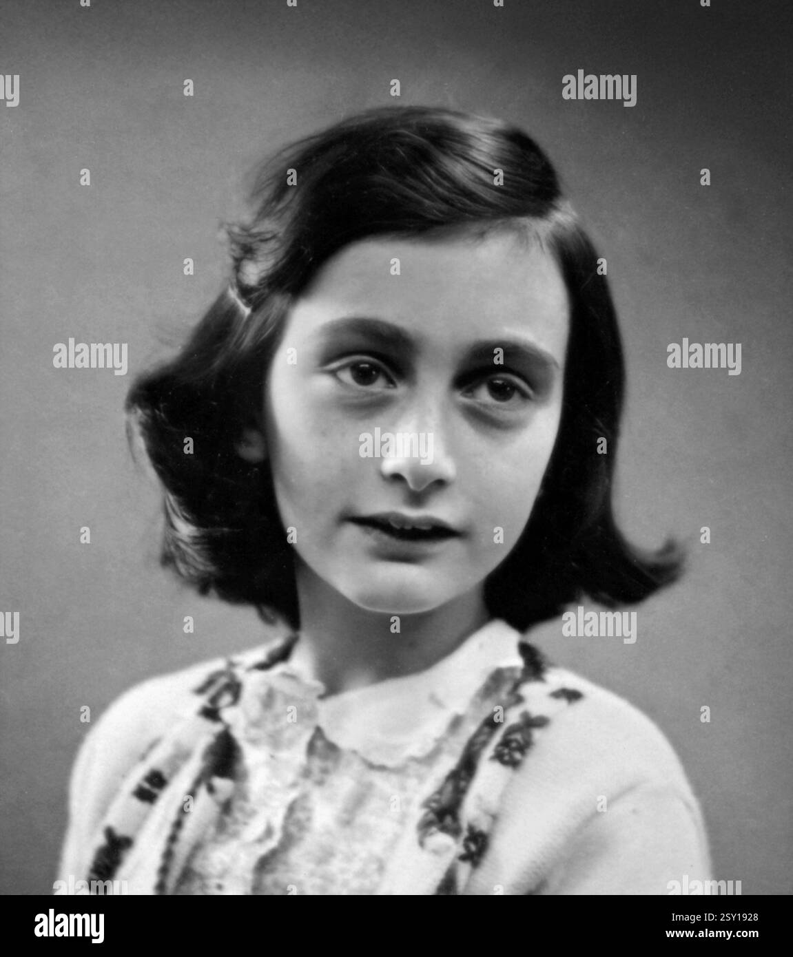 Anne Frank. Passport photo of Annelies Marie "Anne" Frank (1929-1945), the young Jewish girl who ...