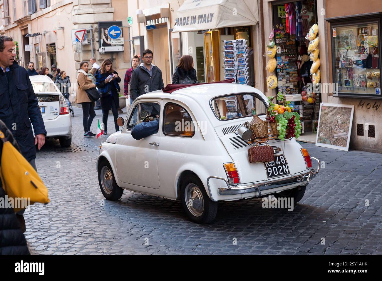 Historic car in Rome Rome, Italy - November 27, 2016: An old white car ...