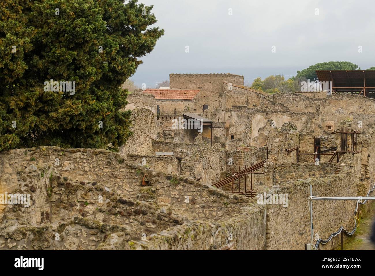 A view of the Archaeological Park of Pompeiiunder the Vesuvius Volcano ...