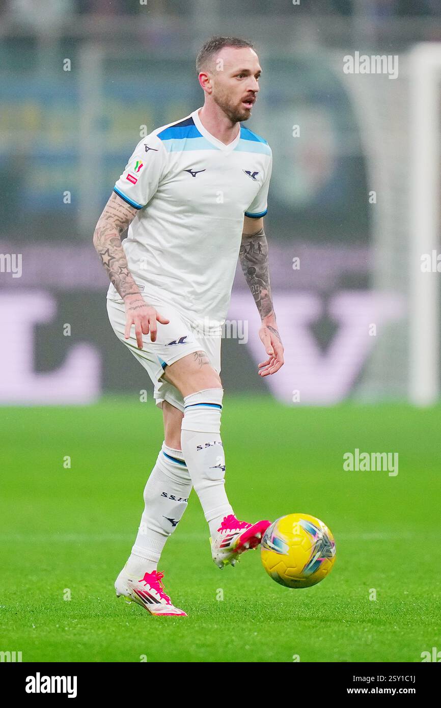 Milano, Italia. 25th Feb, 2025. Lazio's Manuel Lazzari during the Italy Cup Frecciarossa soccer ...