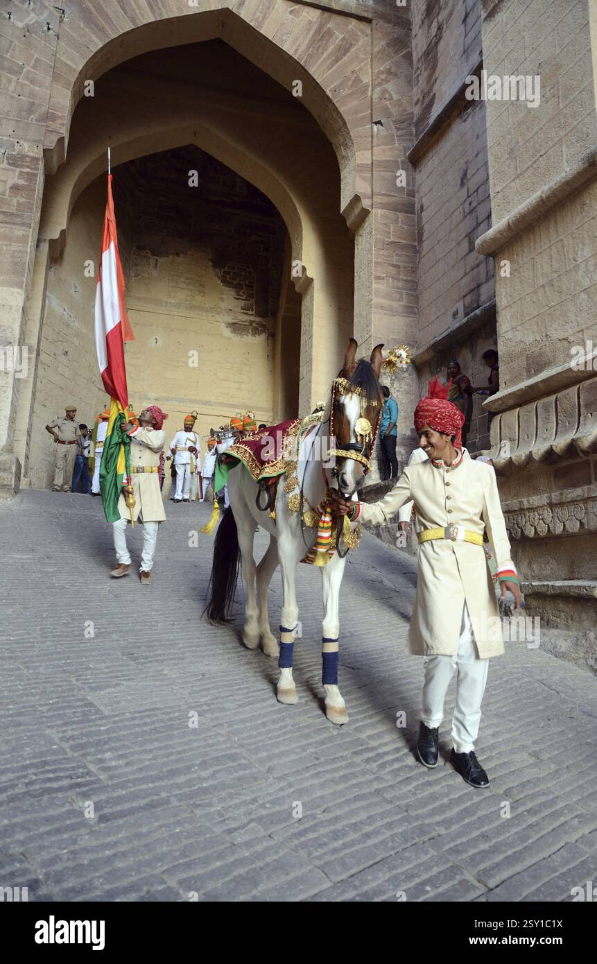 Horses in Raj Gangaur procession Mehrangarh Fort Jodhpur rajasthan ...