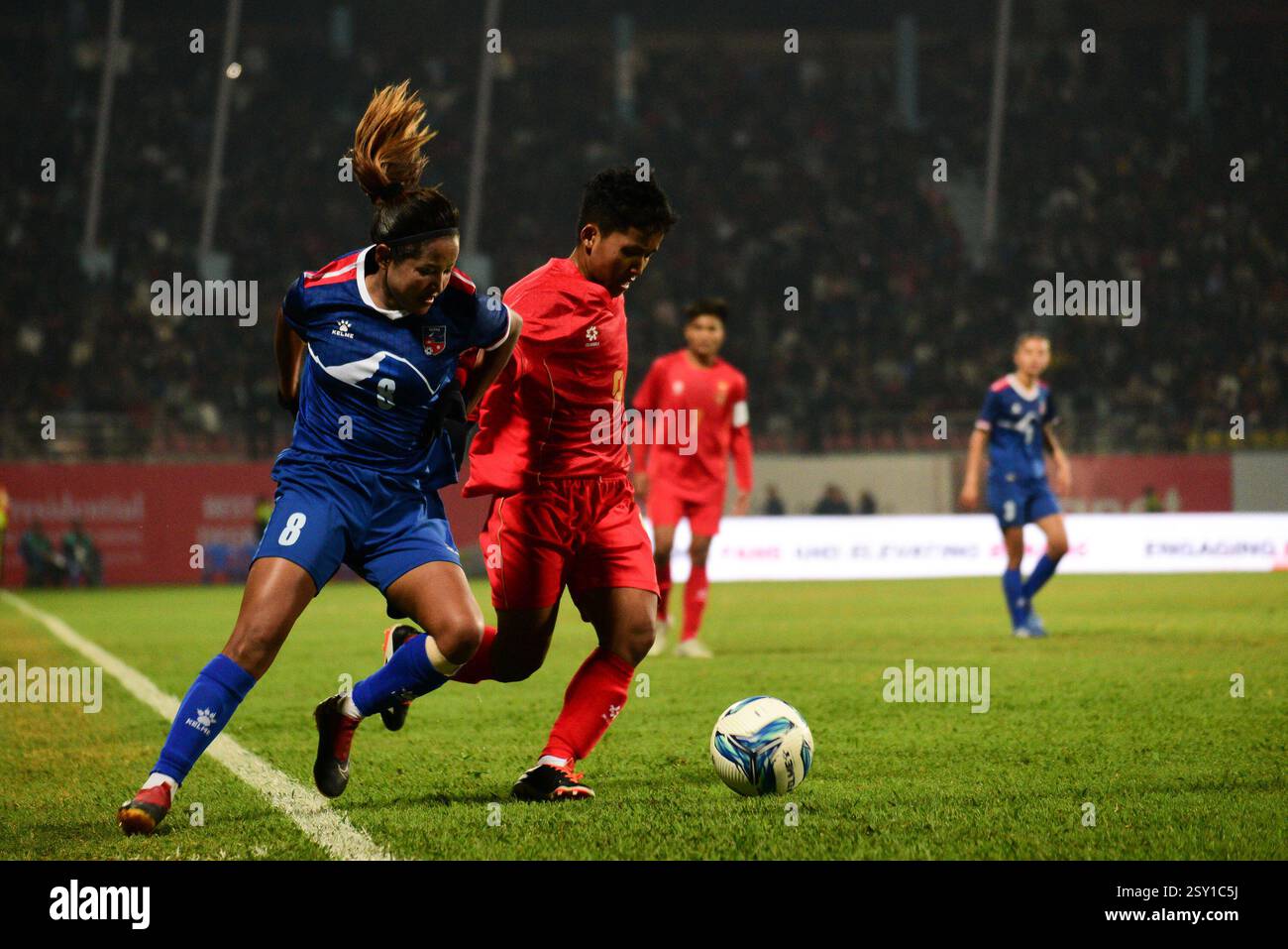 Kathmandu, Kathmandu, Nepal. 26th Feb, 2025. SARU LIMBU of Nepal chases ...