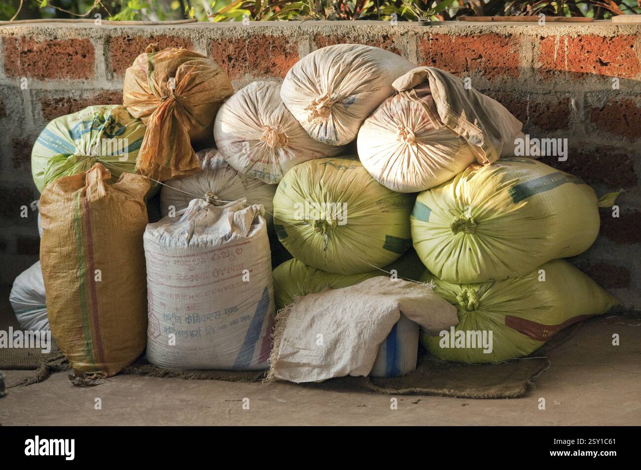 Storage of rice sacks Maharashtra India Asia Stock Photo - Alamy
