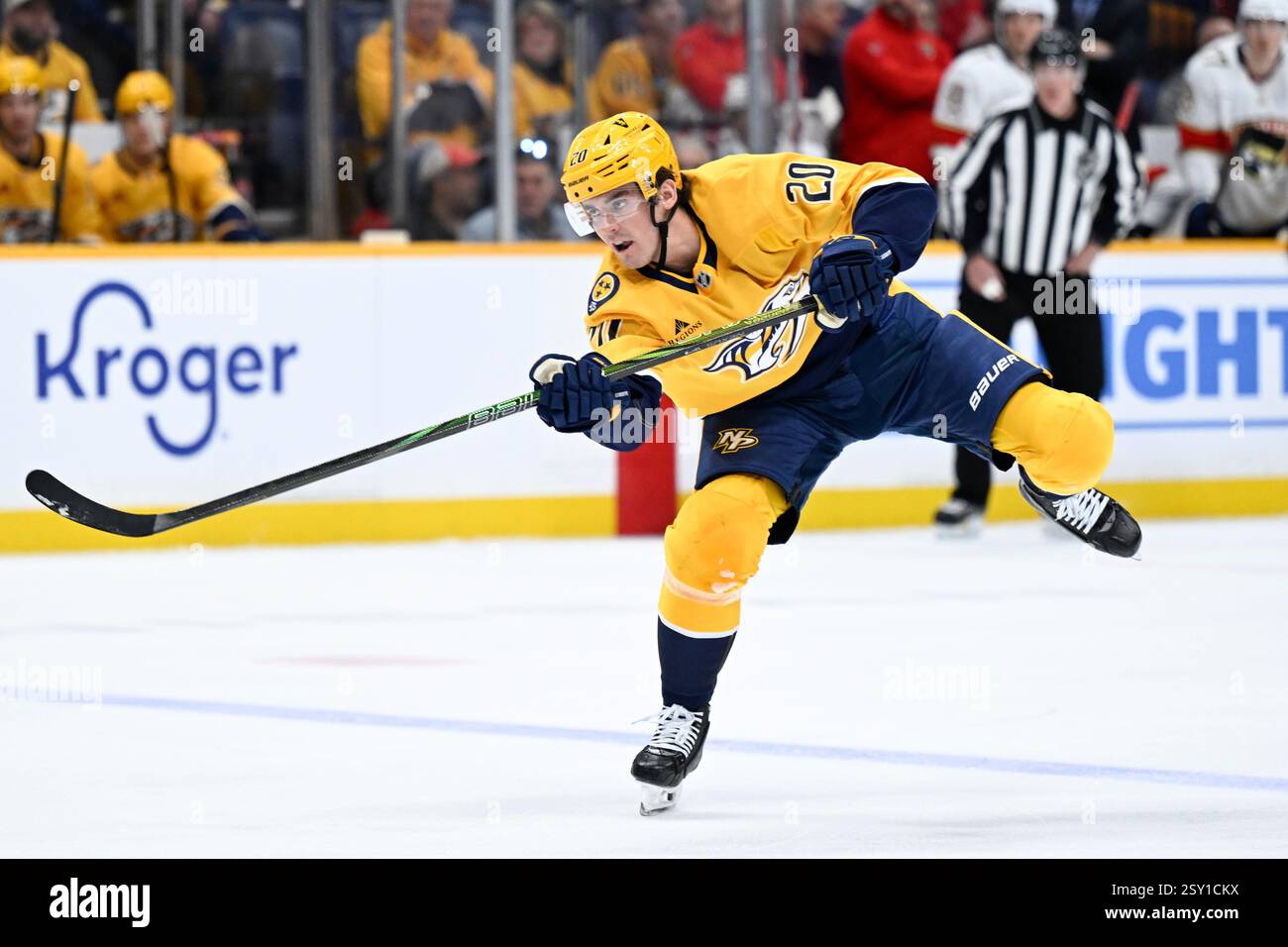 Nashville Predators defenseman Justin Barron (20) plays against the ...