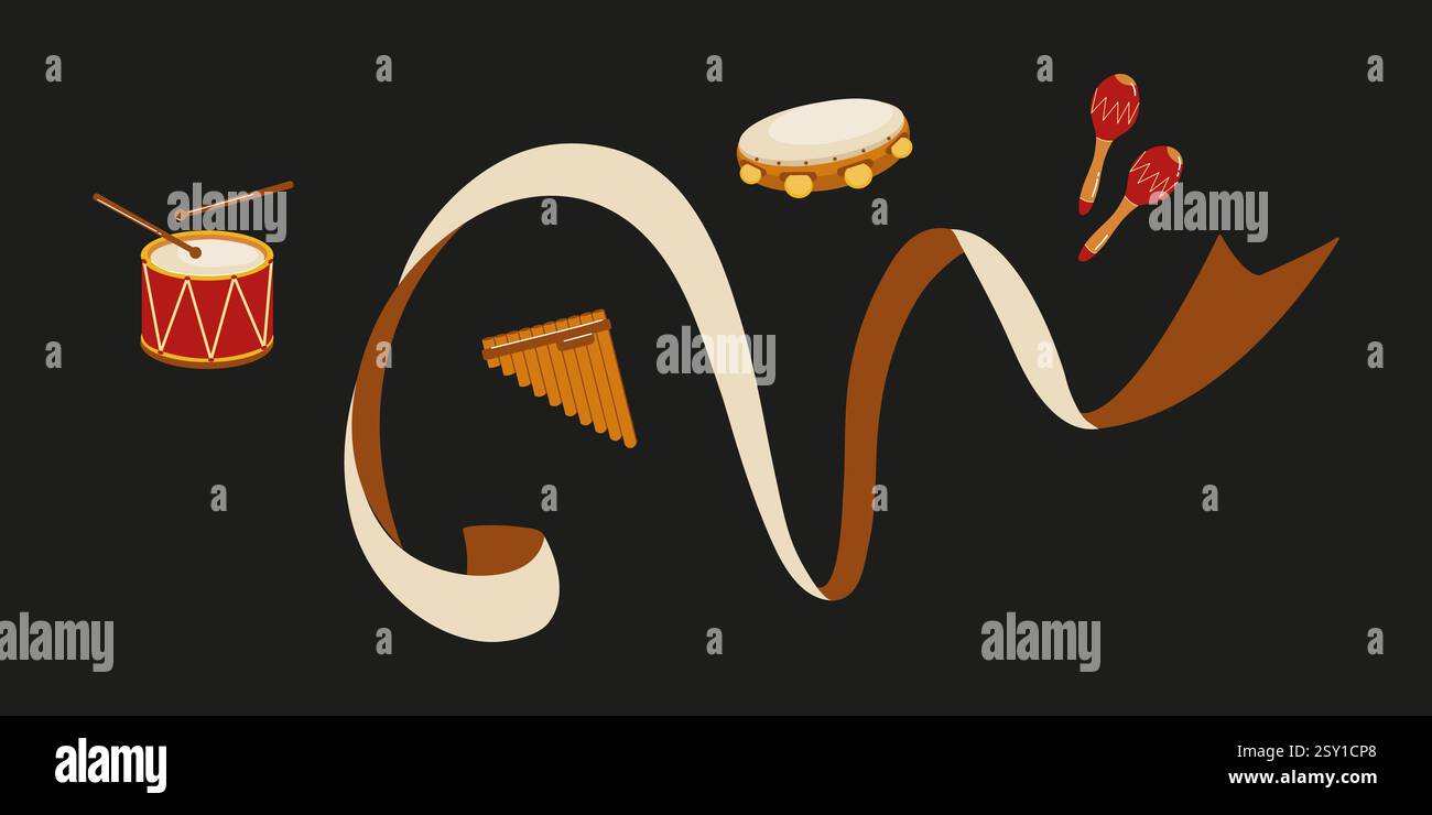 Musical instruments and rhythms create vibrant harmony in colorful ...