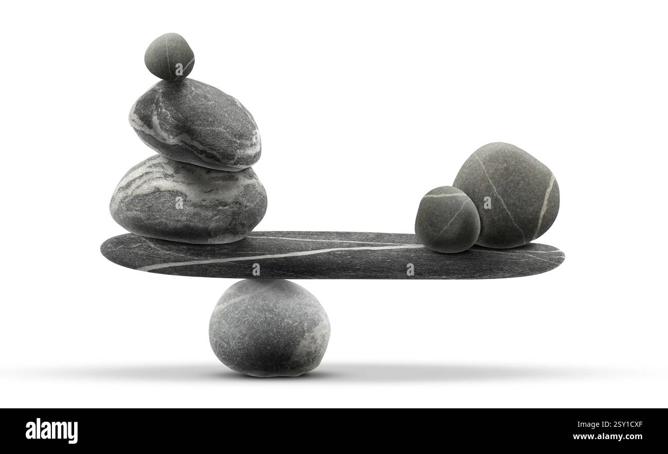 Balance shown as stacked stones on white background. Scales made with ...