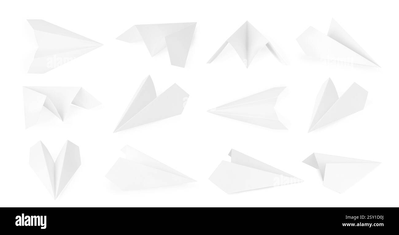 Many paper planes on white background, set Stock Photo - Alamy