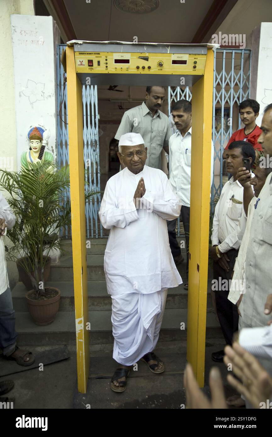 Anti corruption activist Anna Hazare at Ralegaon siddhi Maharashtra ...